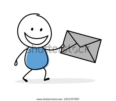 Funny Cartoon Stickman Holding Envelope Icon Stock Vector Royalty Free 2261397087 Shutterstock