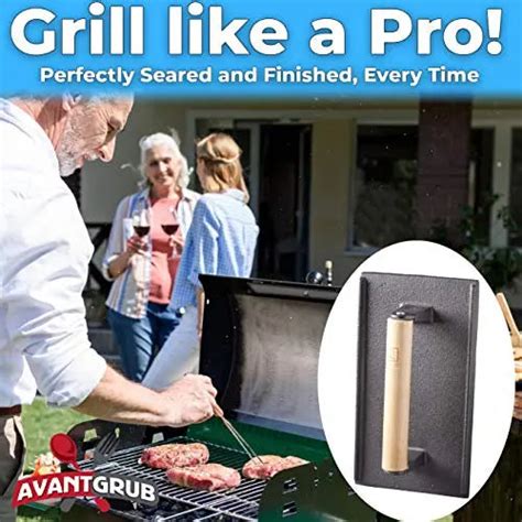 Cast Iron Grill Weight With Wooden Handle 9x5 Inch Avant Grub