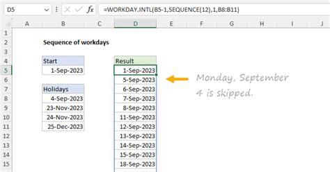 Sequence Of Workdays Excel Formula Exceljet