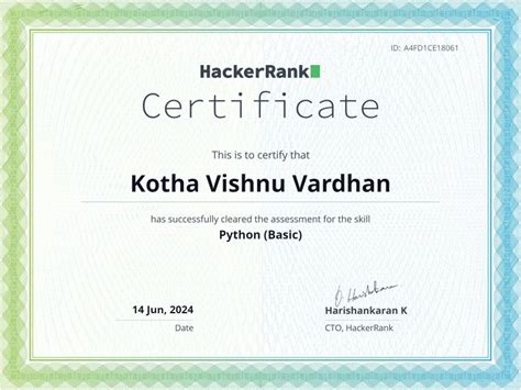 Vishnu Kotha On Linkedin Python Coding Certification Continuouslearning Hackerrank