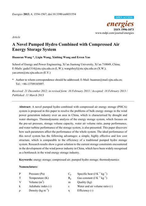 Pdf A Novel Pumped Hydro Combined With Compressed Air Energy Storage System