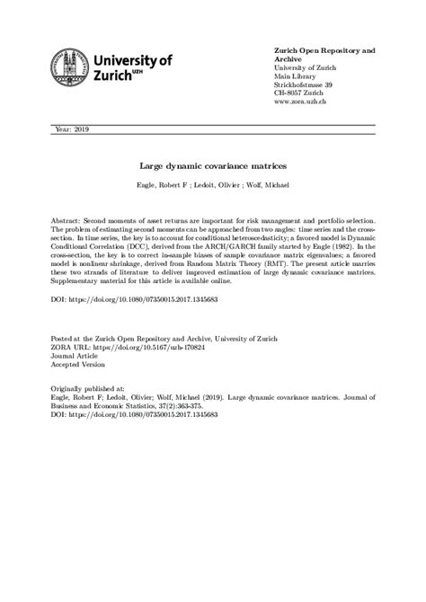 Pdf Large Dynamic Covariance Matrices