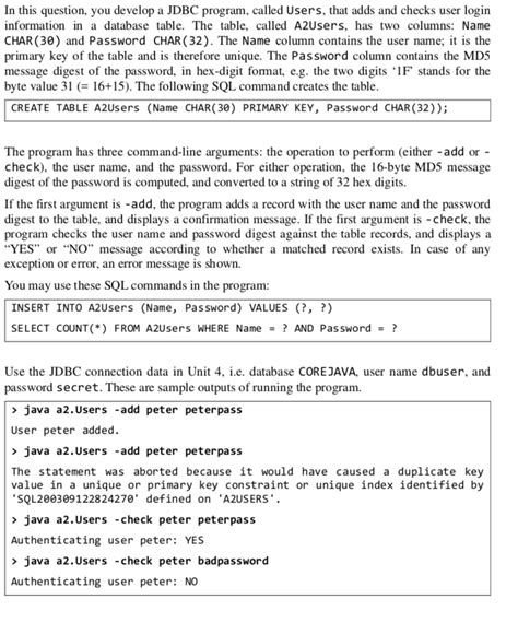 Solved In This Question You Develop A Jdbc Program Called
