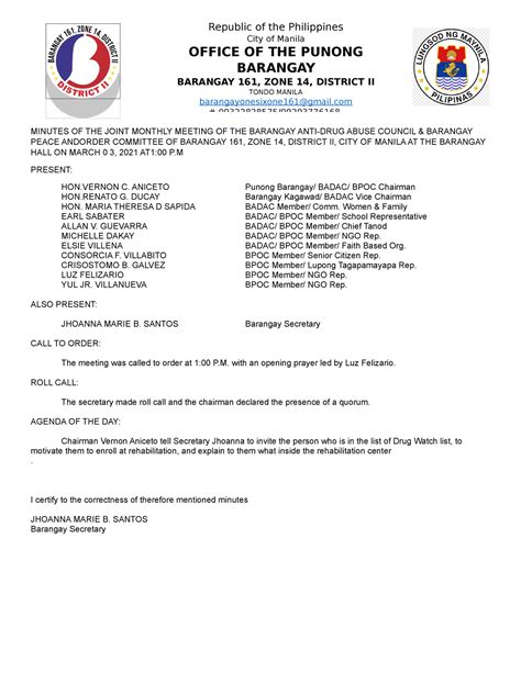 Sample Barangay Minutes Of The Meeting My XXX Hot Girl