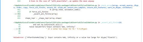 wrong elapsed function valueerror [ afterstateholiday ] input contains nan infinity or a