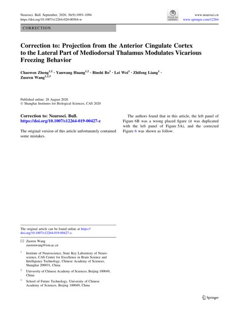 Pdf Correction To Projection From The Anterior Cingulate Cortex To The Lateral Part Of