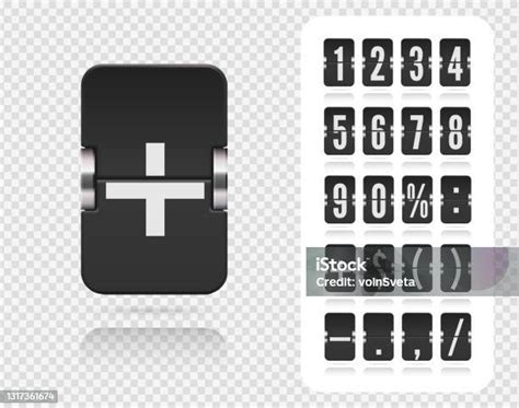 아날로그 카운트다운 번호 글꼴입니다 벡터 그림 템플릿입니다 반사가 있는 플로팅 플립 번호 및 기호 점수판 검은색에 대한 스톡 벡터 아트 및 기타 이미지 Istock