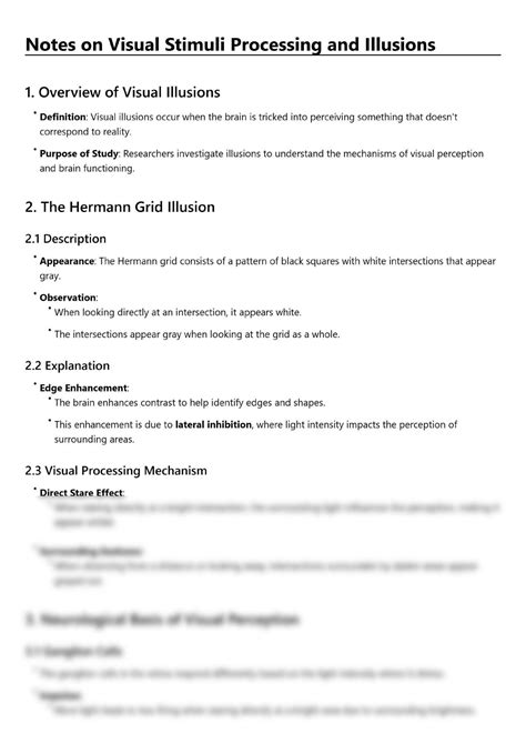 Ib Summary Notes On Visual Stimuli Processing And Illusions Biology Ib Thinkswap