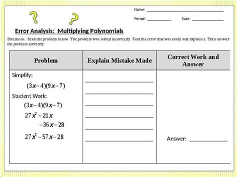 Error Analysis Multiplying Polynomials By Classroom 127 Tpt