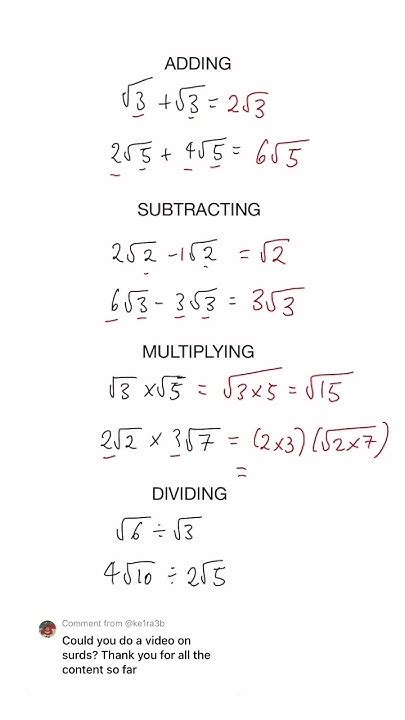 Adding Subtracting Multiplying And Dividing Surds Shorts Maths Surds Youtube