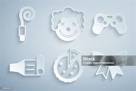 수제 파이 게임 패드 생일 파티 경적 선물 활 광대 머리 및 아이콘을 설정합니다 벡터 3차원 형태에 대한 스톡 벡터 아트 및 기타 이미지 Istock