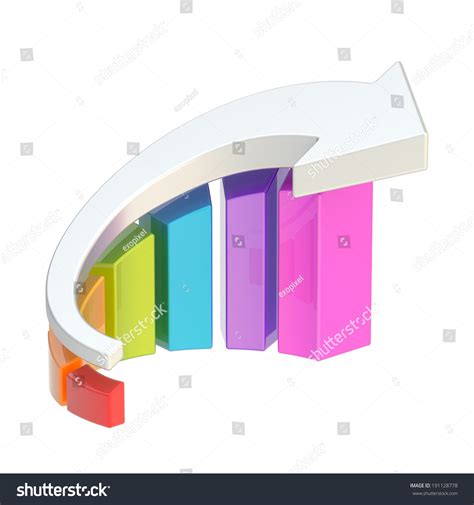 Growing Seven Rainbow Colored Bar Chart Graph With The Bent Arrow Over It Isolated Over The