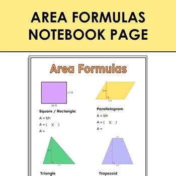 Area Formulas Notebook Page By Mollie S Room TPT