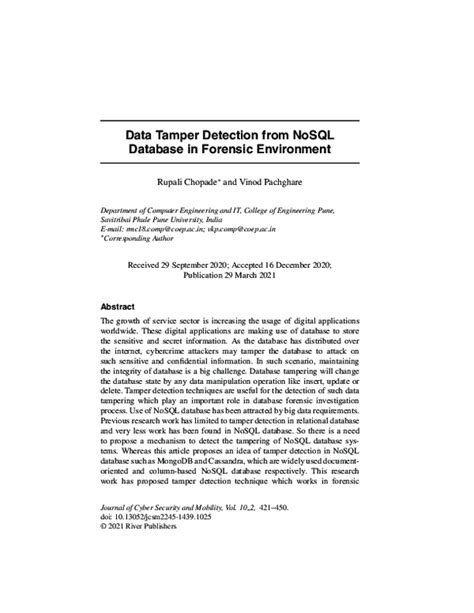 Pdf Data Tamper Detection From Nosql Database In Forensic Environment