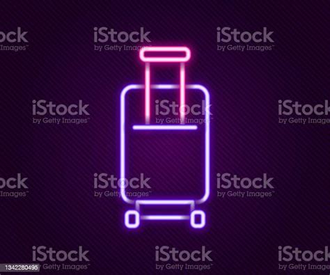 검은 색 배경에 고립 된 여행 아이콘을위한 빛나는 네온 라인 가방 여행 수하물 표지판 여행 수하물 아이콘 다채로운 개요 개념 벡터 가방에 대한 스톡 벡터 아트 및 기타