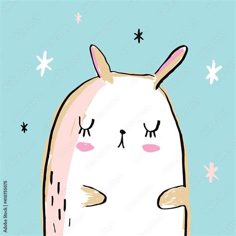 Cute Dreamy White Rabbit Isolated On A Pastel Blue Background Lovely