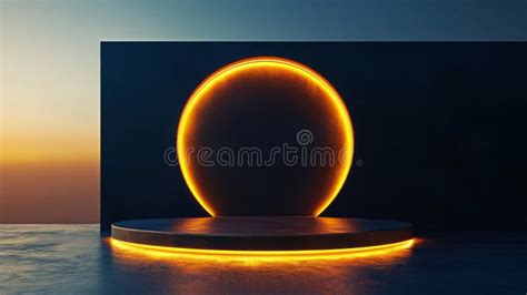 Illuminated Circular Platform Against Dark Background Stock