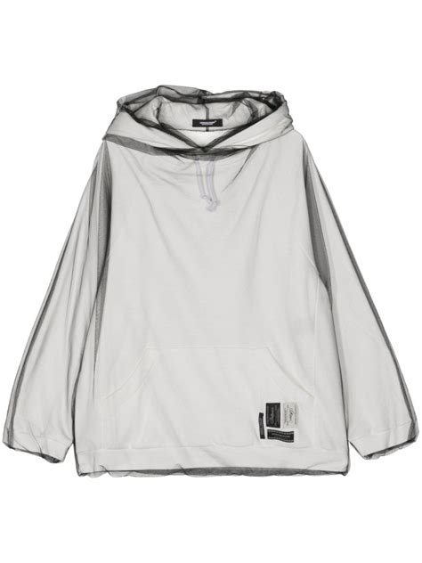 Undercover Mesh Overlay Cotton Hoodie Grey Farfetch
