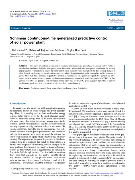 Pdf Nonlinear Continuous Time Generalized Predictive Control Of Solar Power Plant