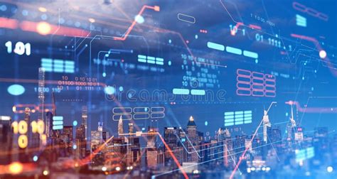 New York And Big Data Center Server Glowing Binary Code With Abstract Lines Stock Image Image