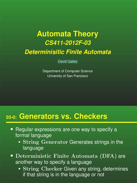 Automata Theory Cs411 2012f 03 Determinisitic Finite Automata Pdf