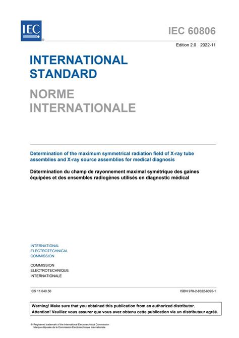 IEC 60806 2022 Determination Of The Maximum Symmetrical Radiation Field Of X Ray Tube Assemblies