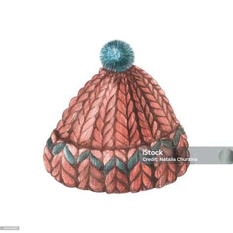 파란색 폼폰이있는 니트 산호 색 모자 수채화 그림 아늑한 겨울의 큰 세트에서 고립 된 물체 장식 디자인 구성 장식 0명에 대한 스톡 벡터 아트 및 기타 이미지 Istock