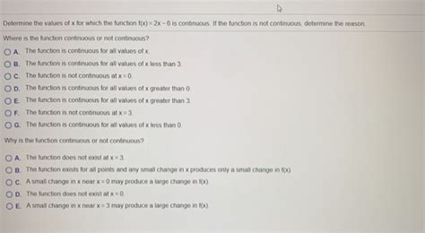 Solved Where Is The Function Continuous Or Not Continuous O Chegg Com