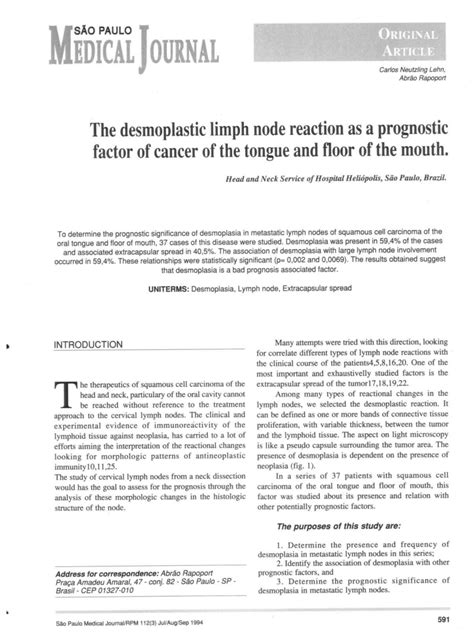 Pdf The Desmoplastic Lymph Node Reaction As A Prognostic Factor Of