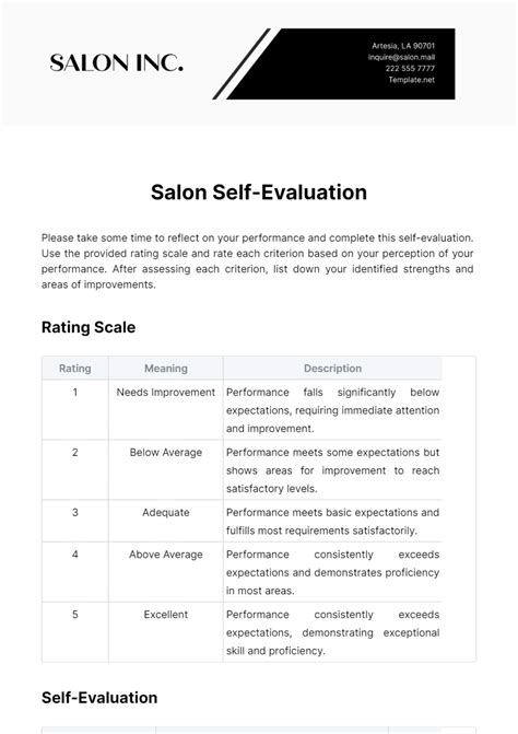 Free Salon Self Evaluation Template To Edit Online