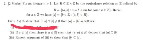 solved 2 [2 marks] fix an inetger n 1 let rcz x z be the