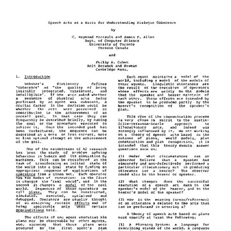 Speech Acts As A Basis For Understanding Dialogue Coherence Acl Anthology