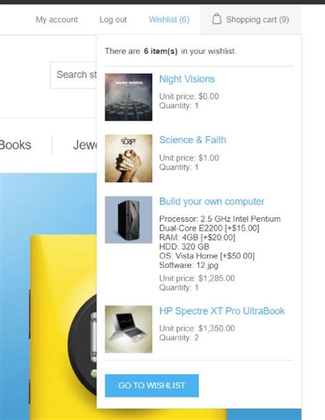 NopCommerce Mini Wishlist Plugin NopAdvance