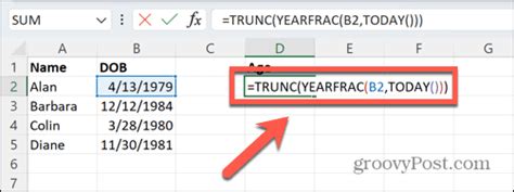 how to calculate age from date of birth in excel