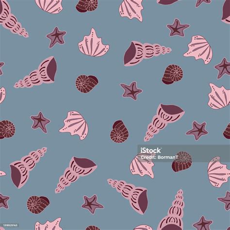 바다와 바다의 바다 흑백 단색 고립 된 주민 벡터 원활한 패턴 조개와 불가사리 수중 세계 귀여운에 대한 스톡 벡터 아트 및 기타 이미지 귀여운 껍데기 나선형 Istock