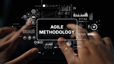 Hands Typing On Keyboard With Agile Methodology Concept And Data Visualizations On Screen