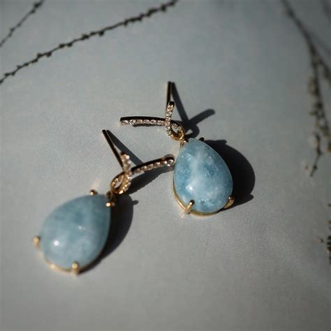 물방울 아쿠아마린 리본 드롭 귀걸이 로코주얼리