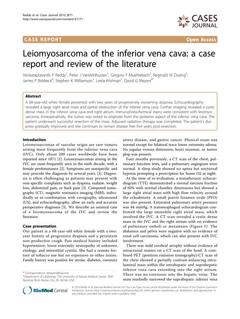 Pdf Leiomyosarcoma Of The Inferior Vena Cava A Case Report And Review Of The Literature