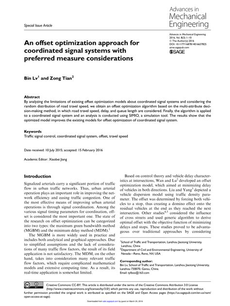 Pdf An Offset Optimization Approach For Coordinated Signal Systems With Preferred Measure