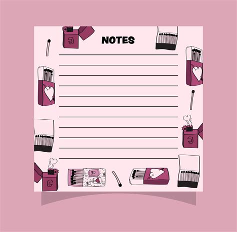 Small Square Notepad Page Design With Pink Boho Matchboxes Vector Art At Vecteezy