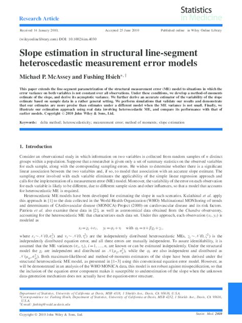Pdf Slope Estimation In Structural Line Segment Heteroscedastic Measurement Error Models