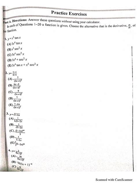 Differentiation Practice Questions Pdf