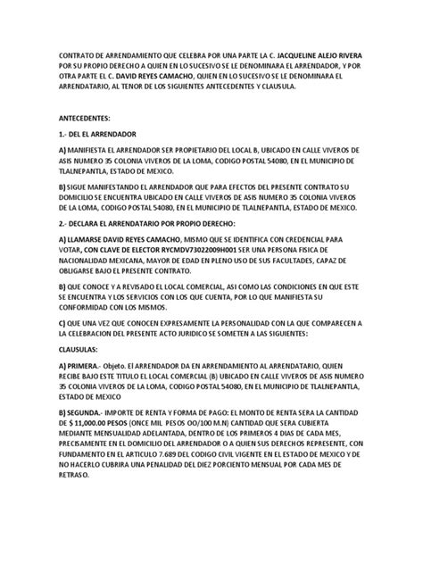 Contrato De Arrendamiento Pdf México Justicia