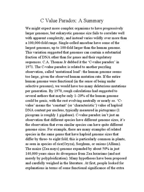 C Value Paradox Pdf Genome Genetics