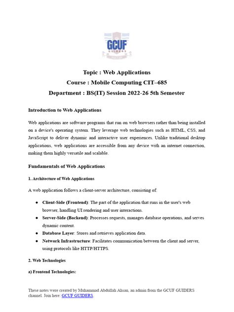Web Applications Mobile Computing Cit 685 Bs It 5th Semester Pdf World Wide Web