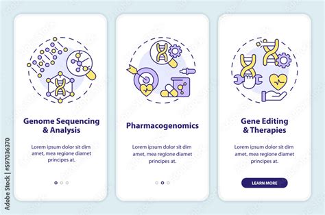 Genomic Medicine Onboarding Mobile App Screen Genes Study Walkthrough Steps Editable Graphic