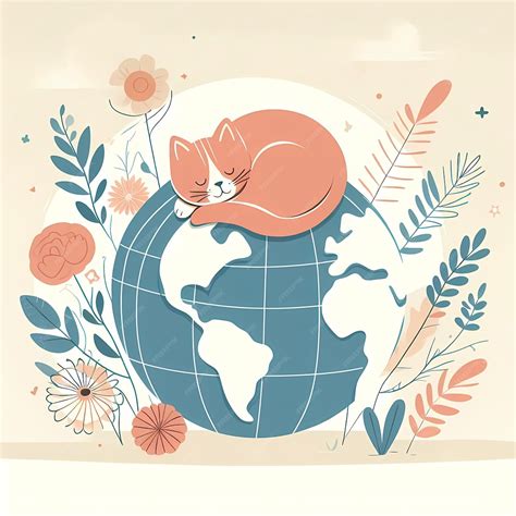 Premium Photo Global Comfort Cat Nestled On World Globe Celebrating
