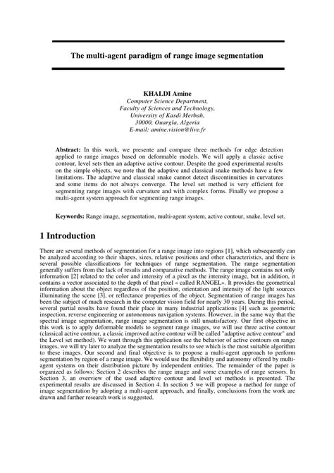 pdf the multiagent paradigm of range image segmentation