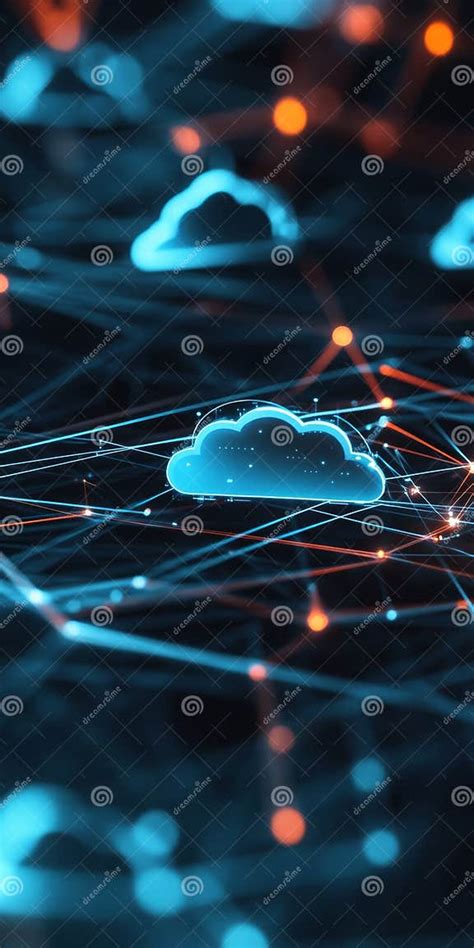 Visual Representation Of Cloud Networking In A Digital Ecosystem With Interconnected Nodes Stock
