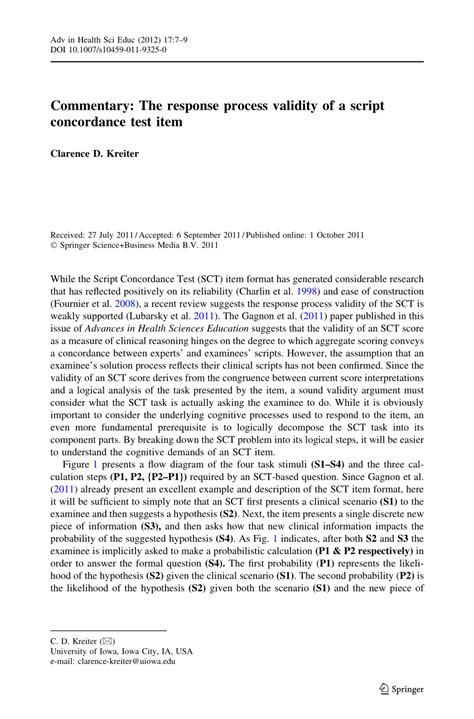 Pdf Commentary The Response Process Validity Of A Script Concordance